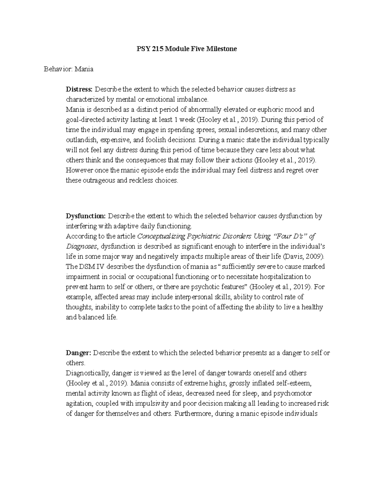 PSY 215 Module Five Milestone - PSY 215 Module Five Milestone Behavior ...