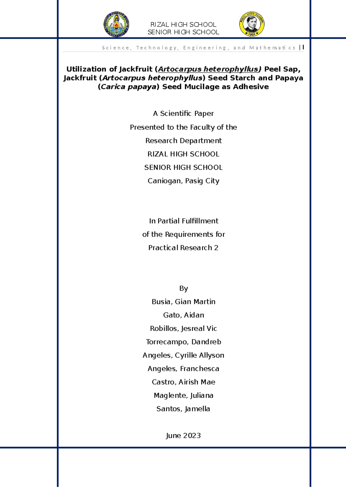 SIP Template Thesisformat - SENIOR HIGH SCHOOL S c i e n c e , T e c h ...