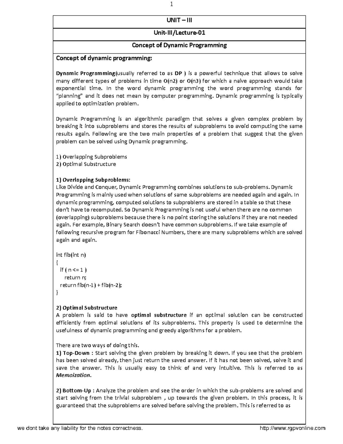 Notes ada unit 3 - UNIT – III Unit-III/Lecture- Concept of Dynamic ...