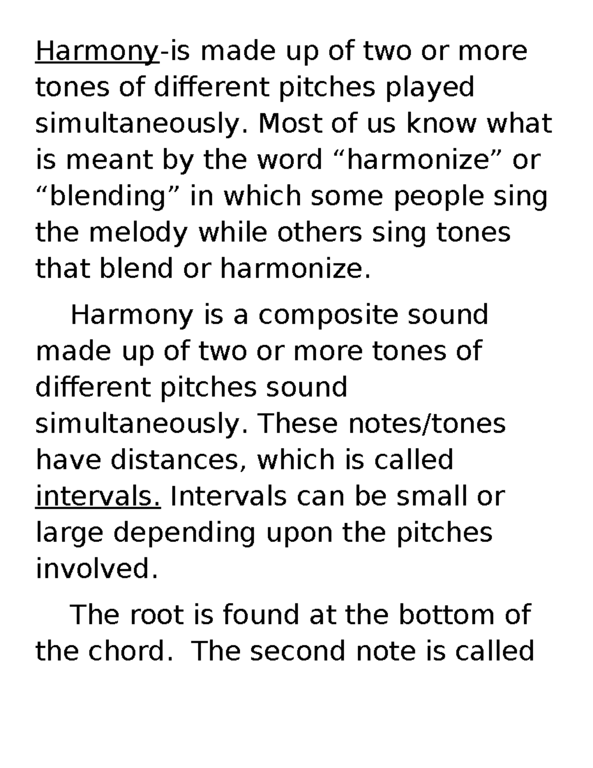 Harmony - LESSON PLAN - Harmony-is made up of two or more tones of ...