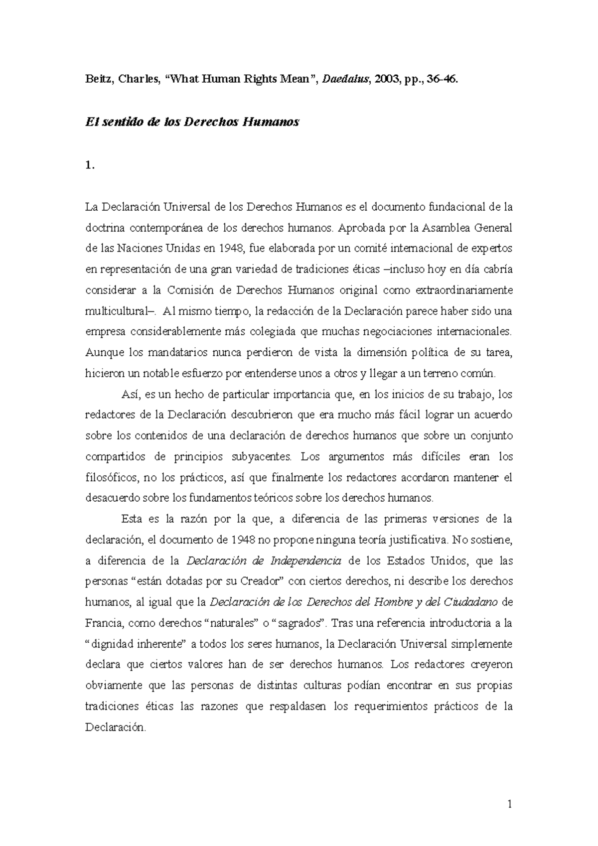 Beitz El sentido de los Derechos Humanos - Beitz, Charles, “What Human ...