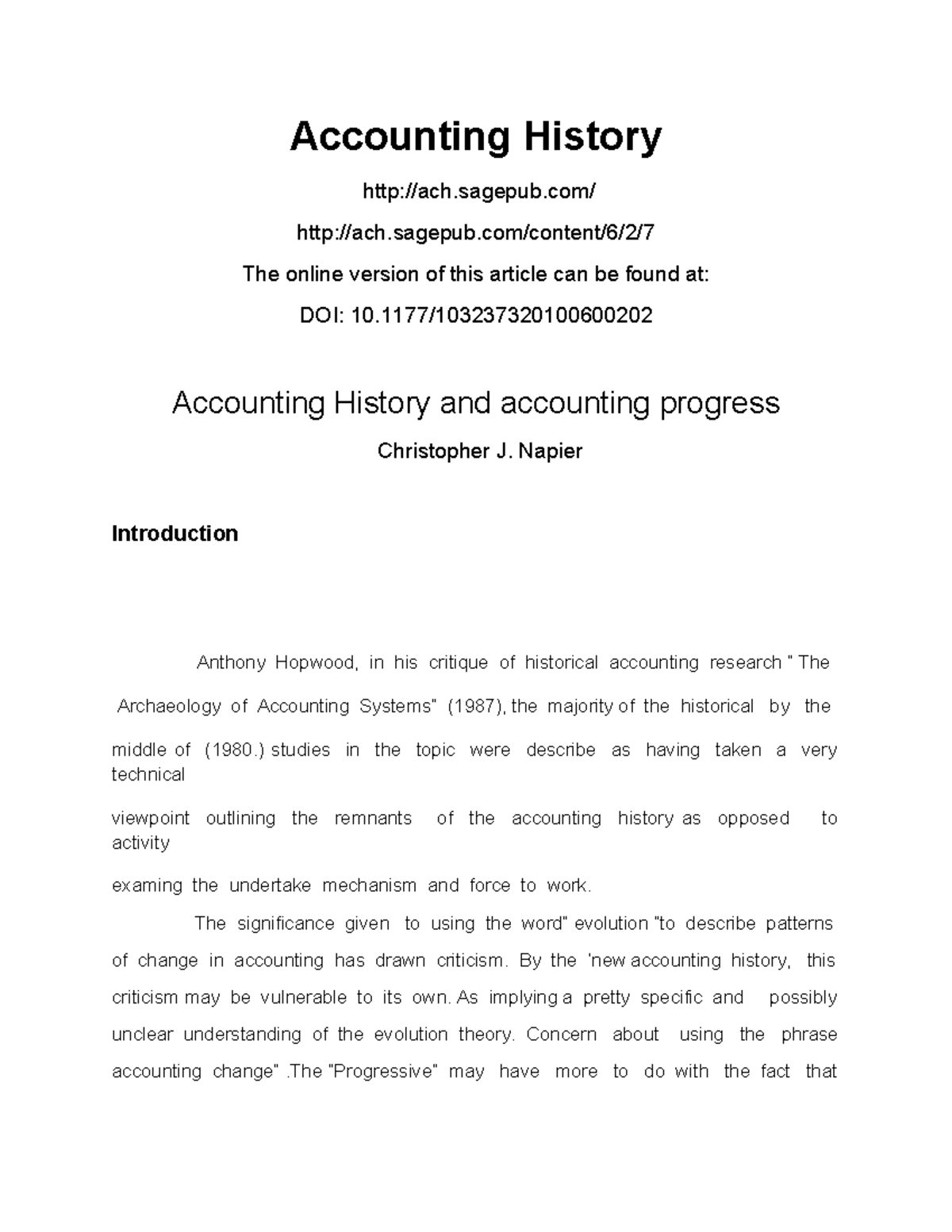 History of accounting - Accounting History ach.sagepub/ ach.sagepub ...