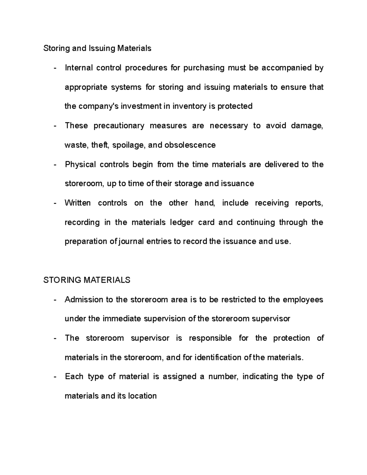Storing and Issuing Materials - STORING MATERIALS - Admission to the ...