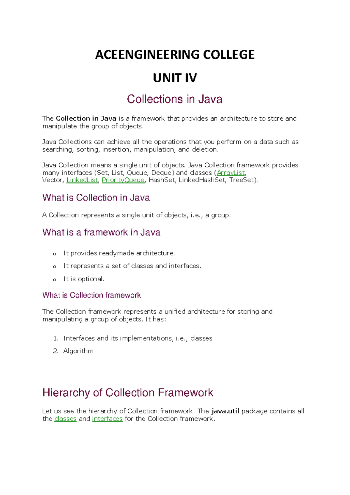 JAVA notes of Unit 4 & 5 - ACEENGINEERING COLLEGE UNIT IV Collections ...