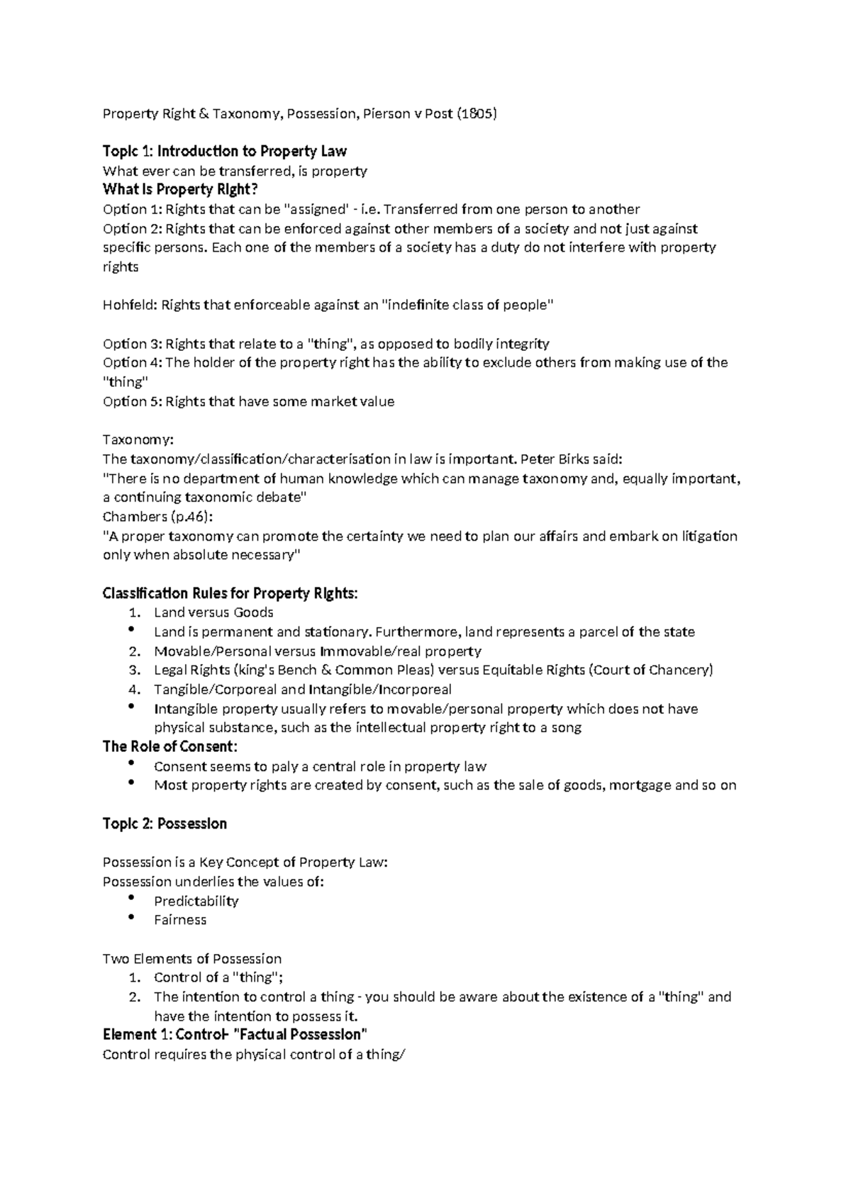 introduction to property law - Property Right & Taxonomy, Possession ...
