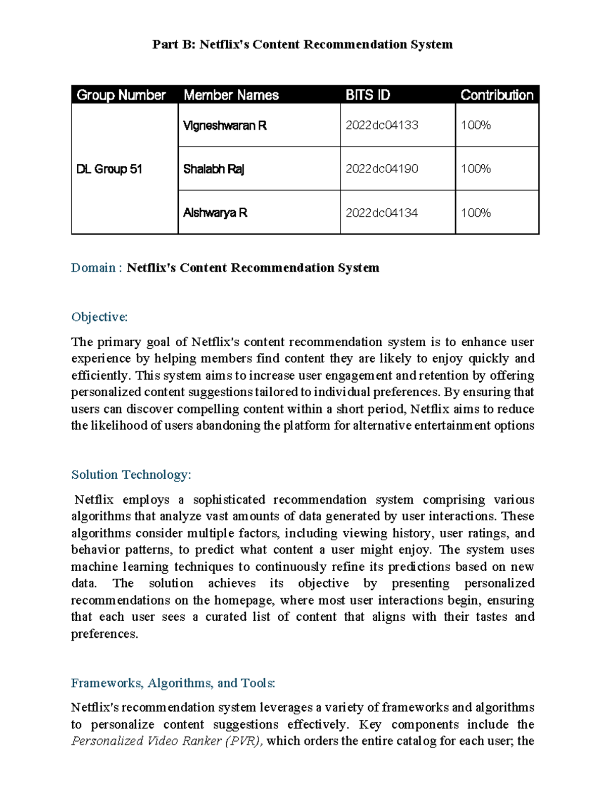 Netflix's Content Recommendation System DL Group 51 - Part B: Netflix's ...