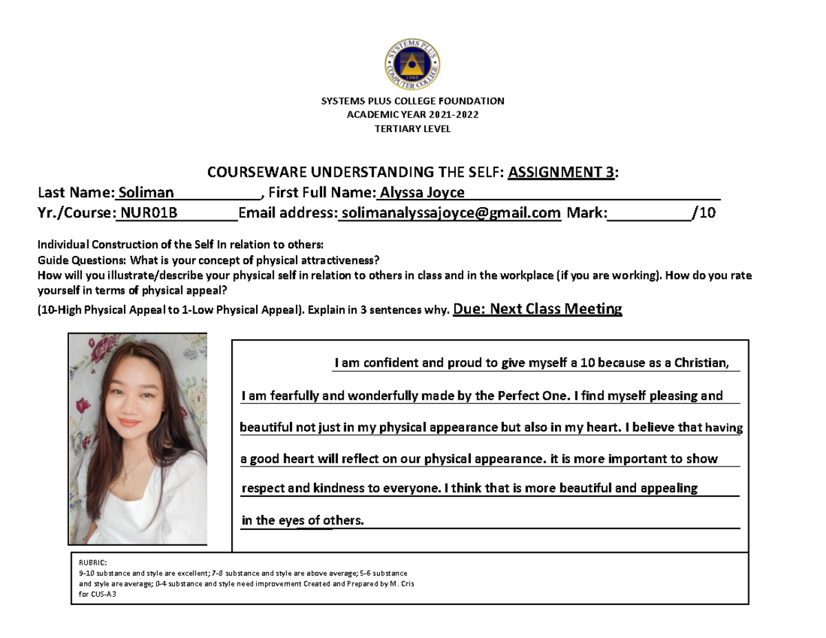 CUS Assignment 3 - CUS - SYSTEMS PLUS COLLEGE FOUNDATION ACADEMIC YEAR 2021- TERTIARY LEVEL ...