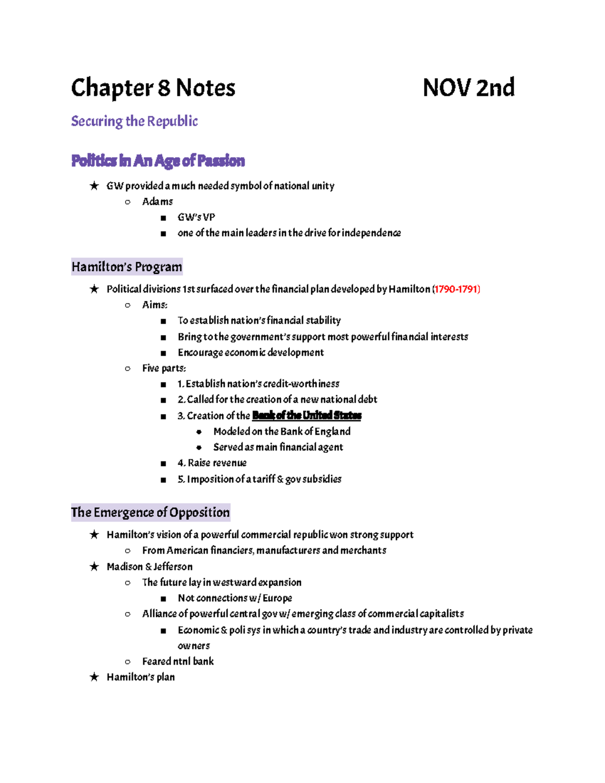 Apush - Chap 8 notes - 11.2 ~ 11 - Chapter 8 Notes NOV 2nd Securing the ...