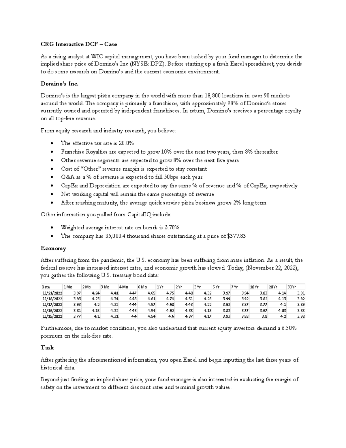 CRG DCF Case - DCF - CRG Interactive DCF – Case As a rising analyst at ...
