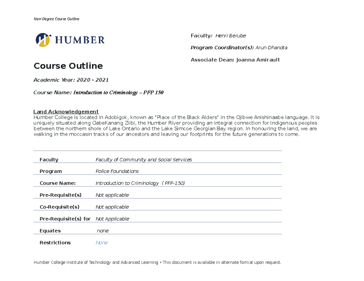 Course Outline - PFP 150- 2020-21 Criminology - Course Outline Academic ...