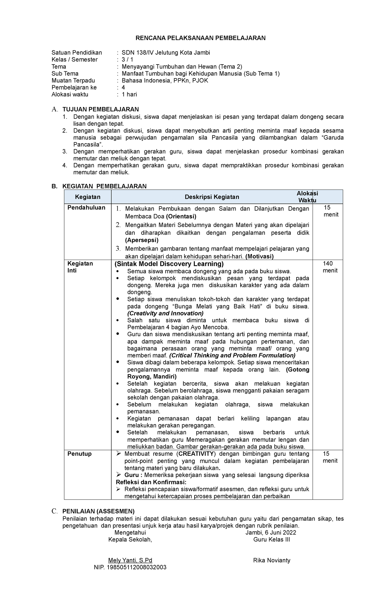 3.2.1.4 rika - RPP kelas 3 SD - RENCANA PELAKSANAAN PEMBELAJARAN Satuan ...