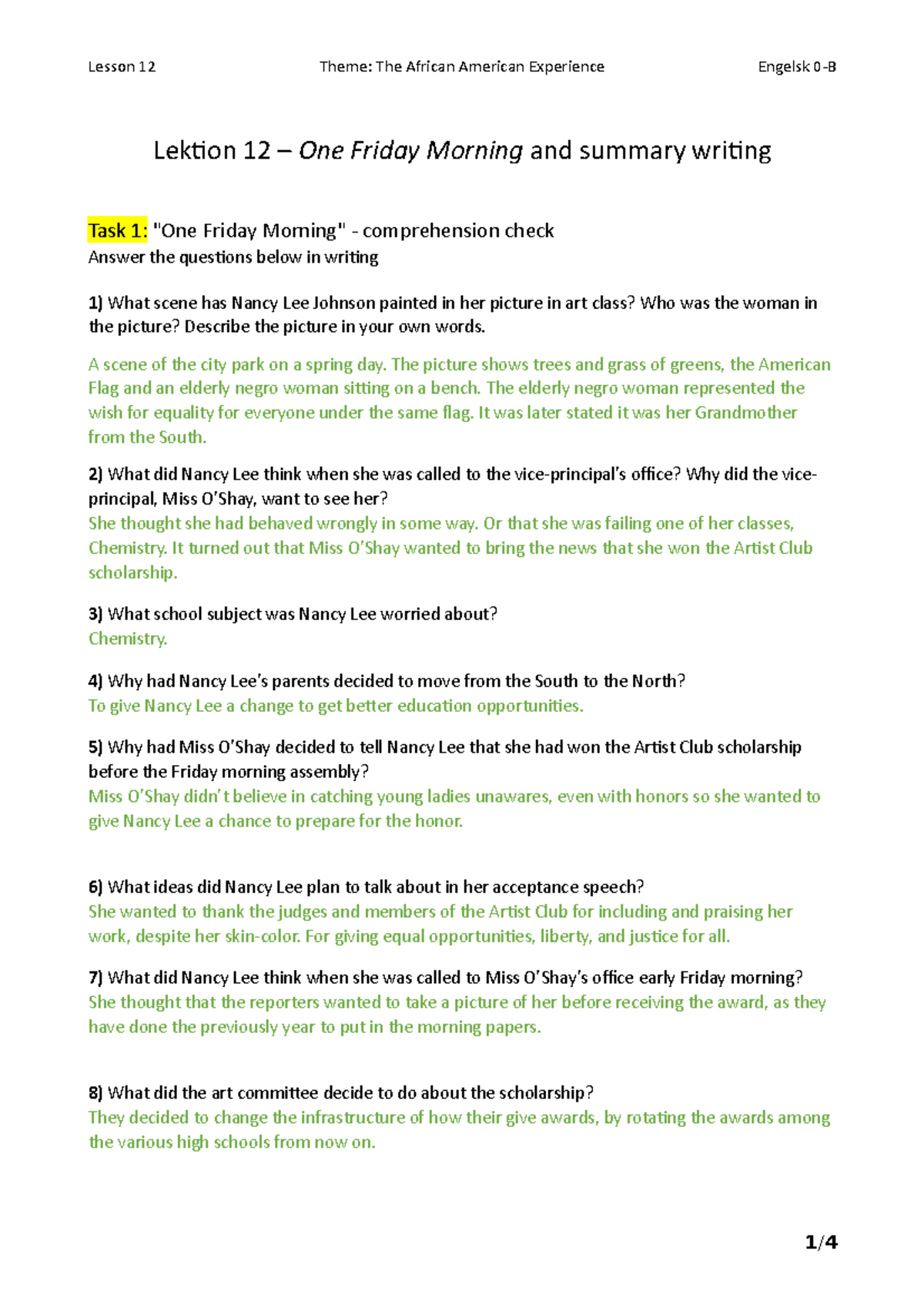 12. One Friday Morning - Opgave til aflevering - Lektion 12 – One ...