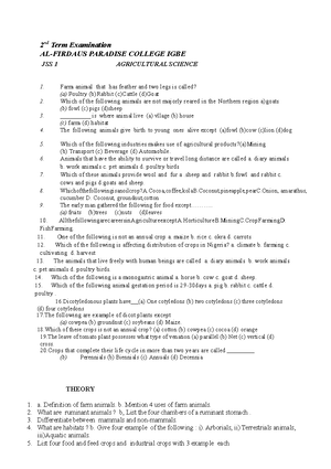 2ND TERM J2 Agric Science - SECOND TERM E-LEARNING NOTE SUBJECT: AGRICULTURAL SCIENCE CLASS: JSS ...