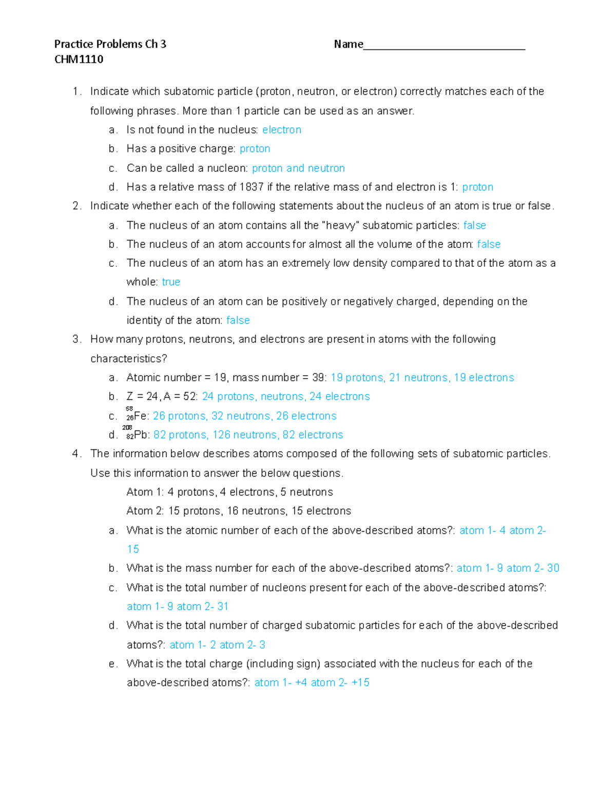 CHM1110 PP Ch 3 - Practice problems from chapter - Practice Problems Ch ...