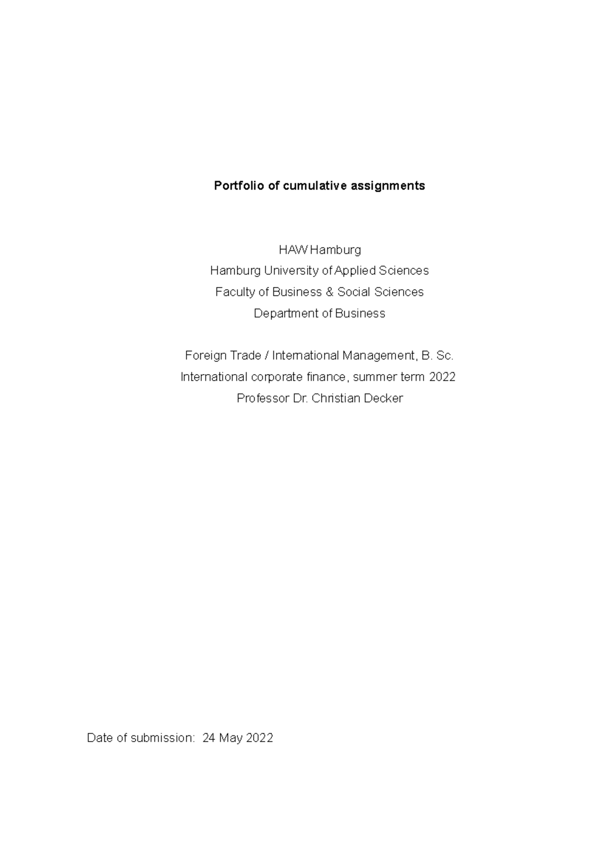 Portfolio of cumulative assignments ICF - Portfolio of cumulative ...