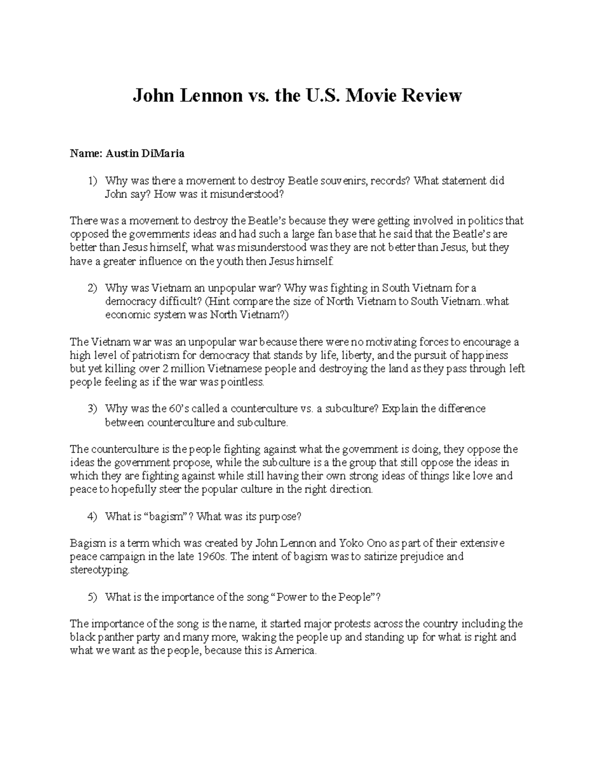 John Lennon - Great tool for movie - John Lennon vs. the U. Movie ...