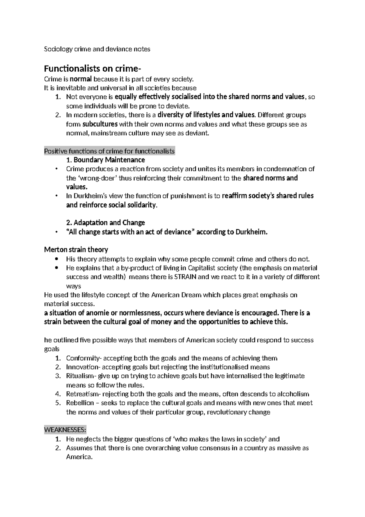 Sociology crime and deviance notes - Sociology crime and deviance notes ...