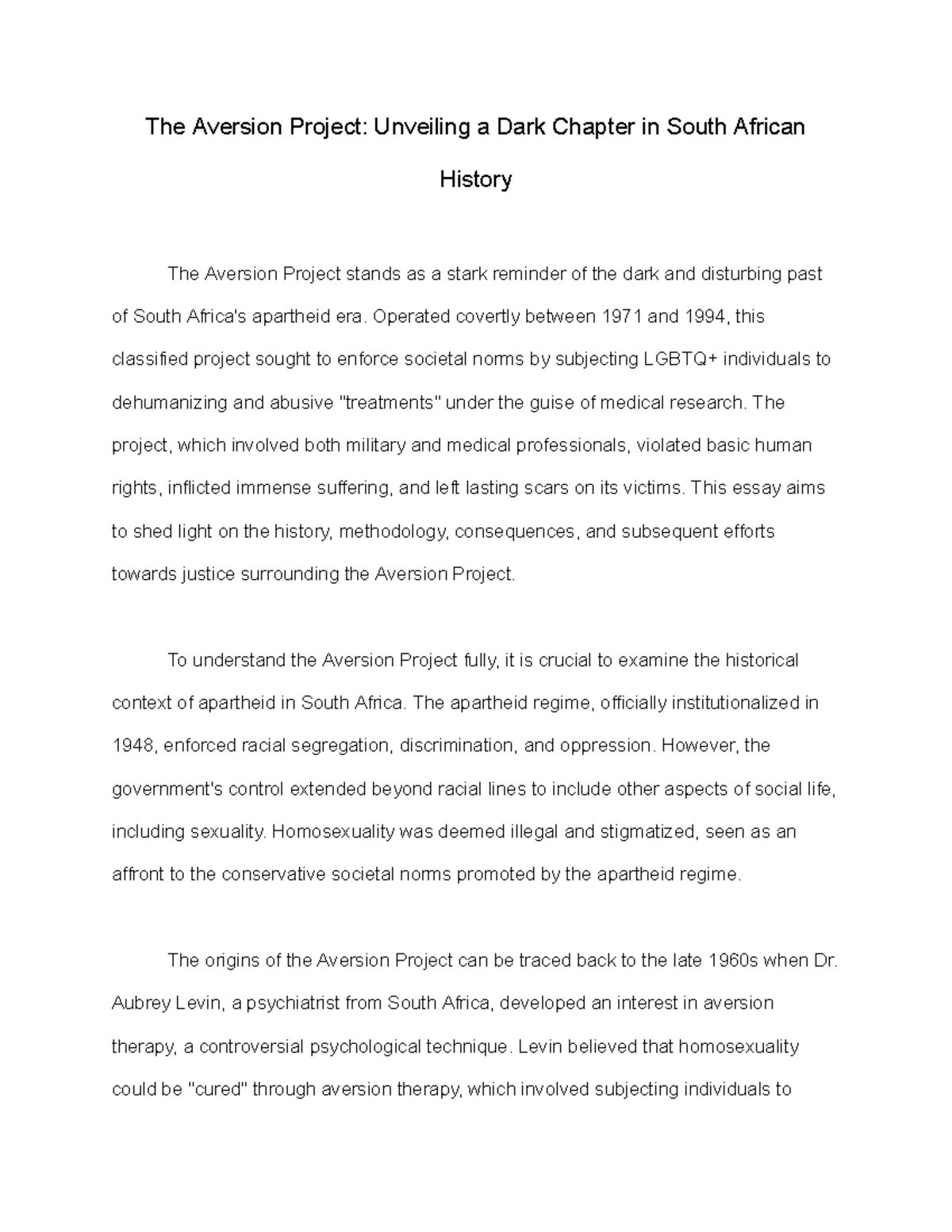 The Aversion Project Unveiling a Dark Chapter in South African History ...