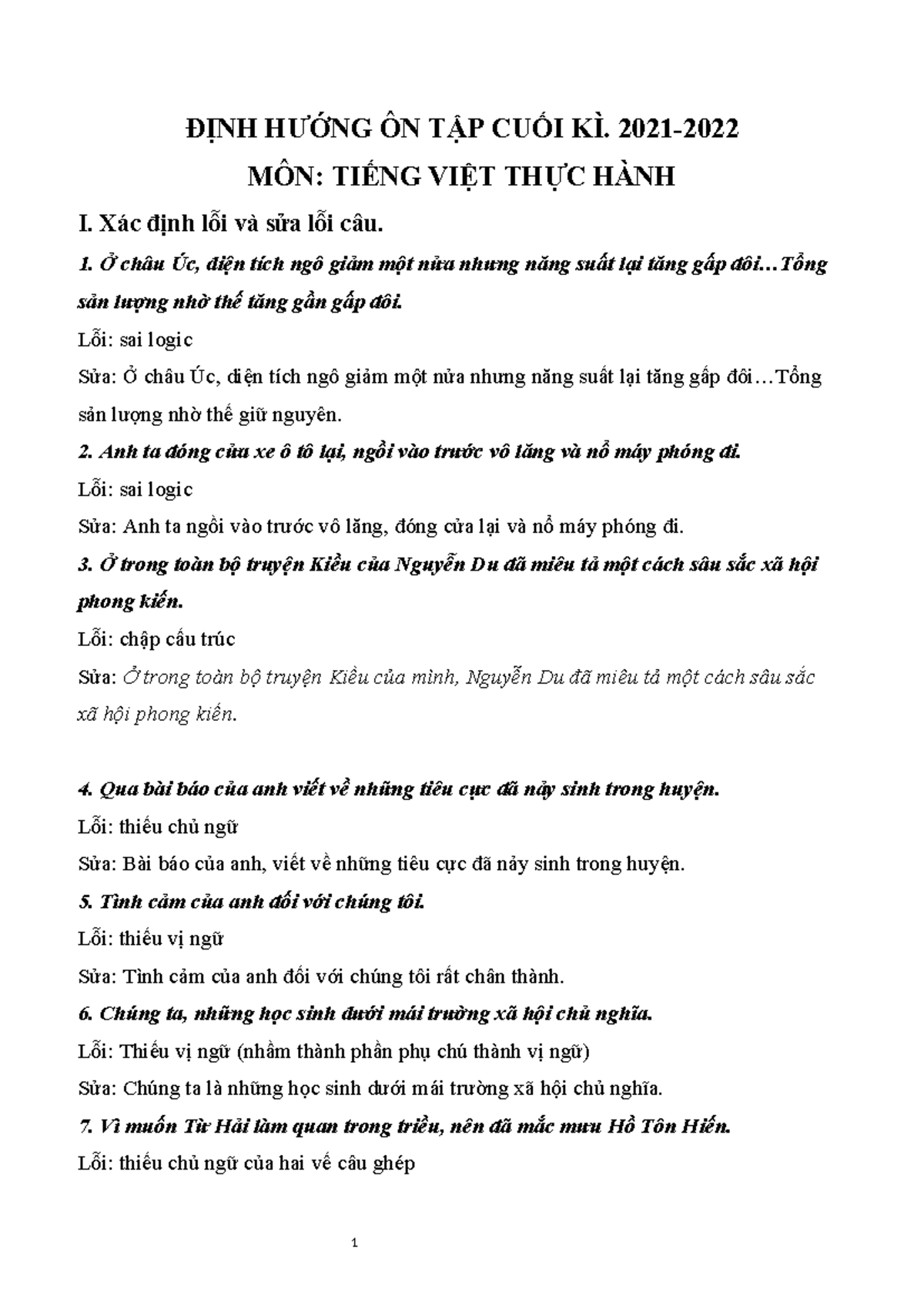ÔN TẬP CK TVTH - Hhhj - ĐỊNH HƯỚNG ÔN TẬP CUỐI KÌ. 2021- MÔN: TIẾNG VIỆT THỰC HÀNH I. Xác định ...
