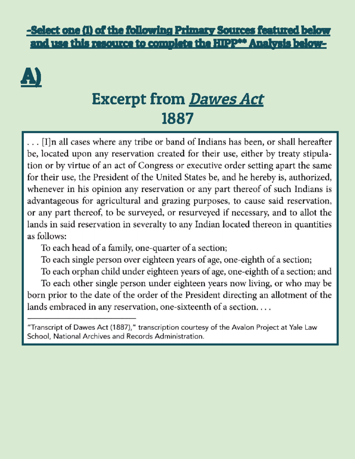 USH Period 6 - HIPP Document Analysis -Select one (1) of the following ...