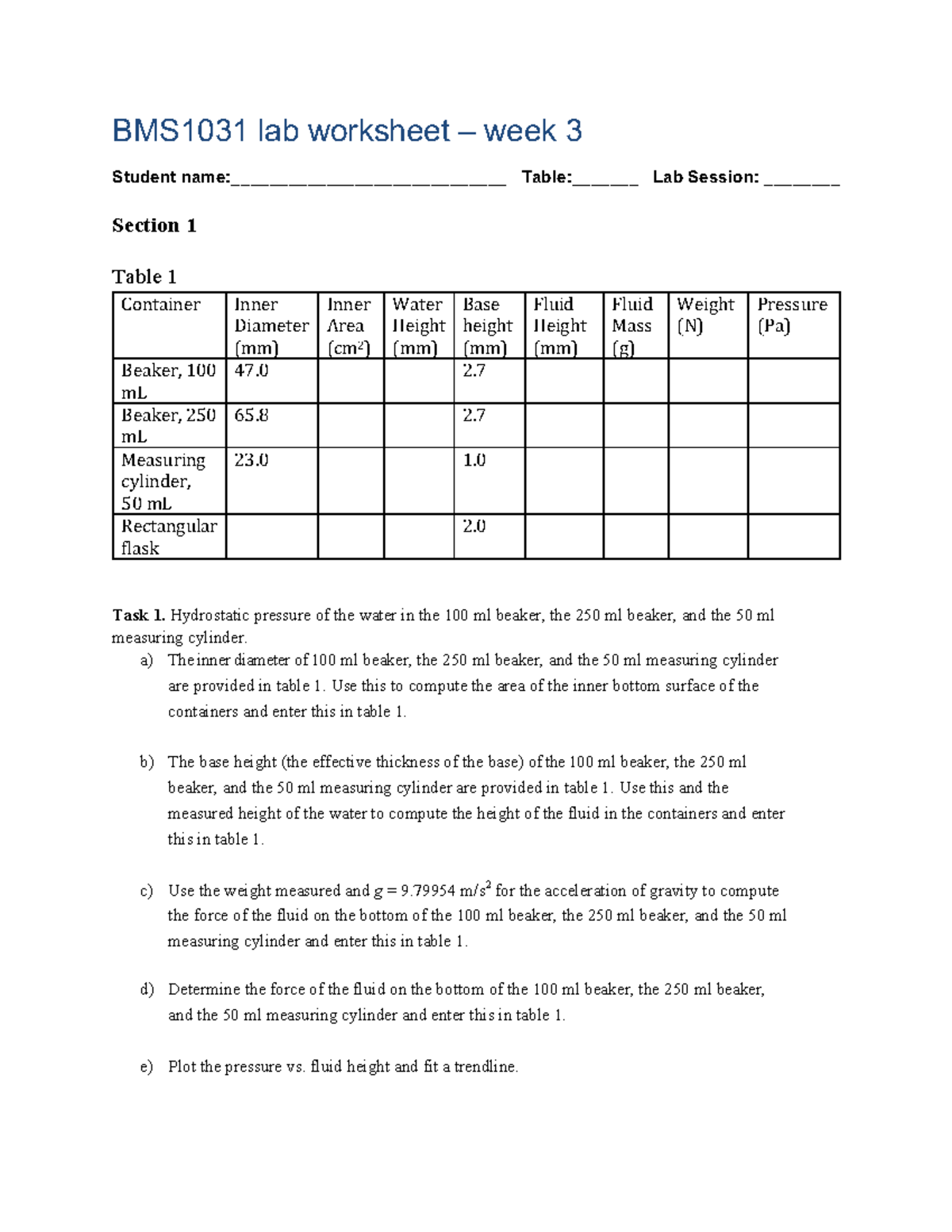 BMS1031 Week 3 lab - Worksheet - BMS1031 lab worksheet – week 3 Student ...