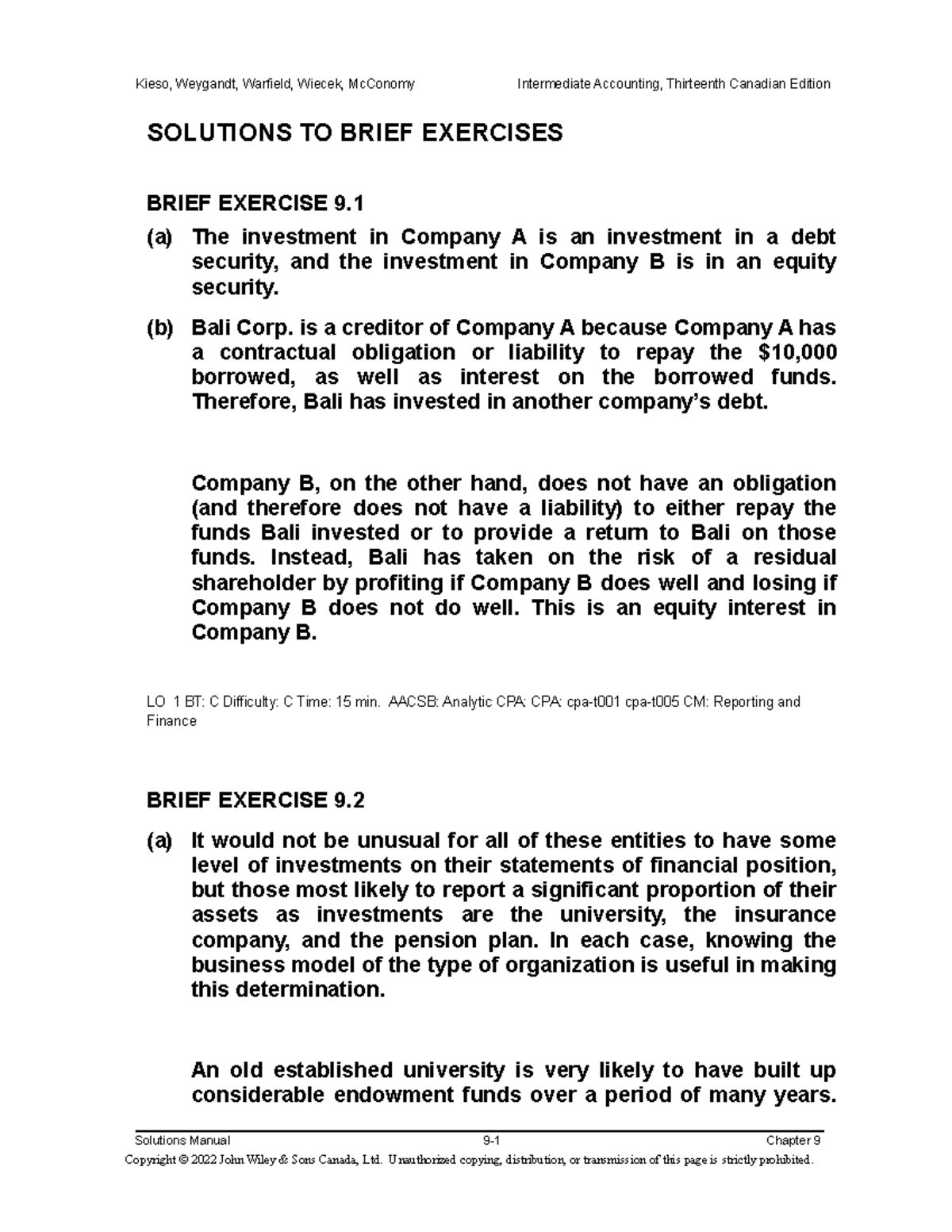 Ch9-Ex Solutions(Aug 24 22) - SOLUTIONS TO BRIEF EXERCISES BRIEF ...