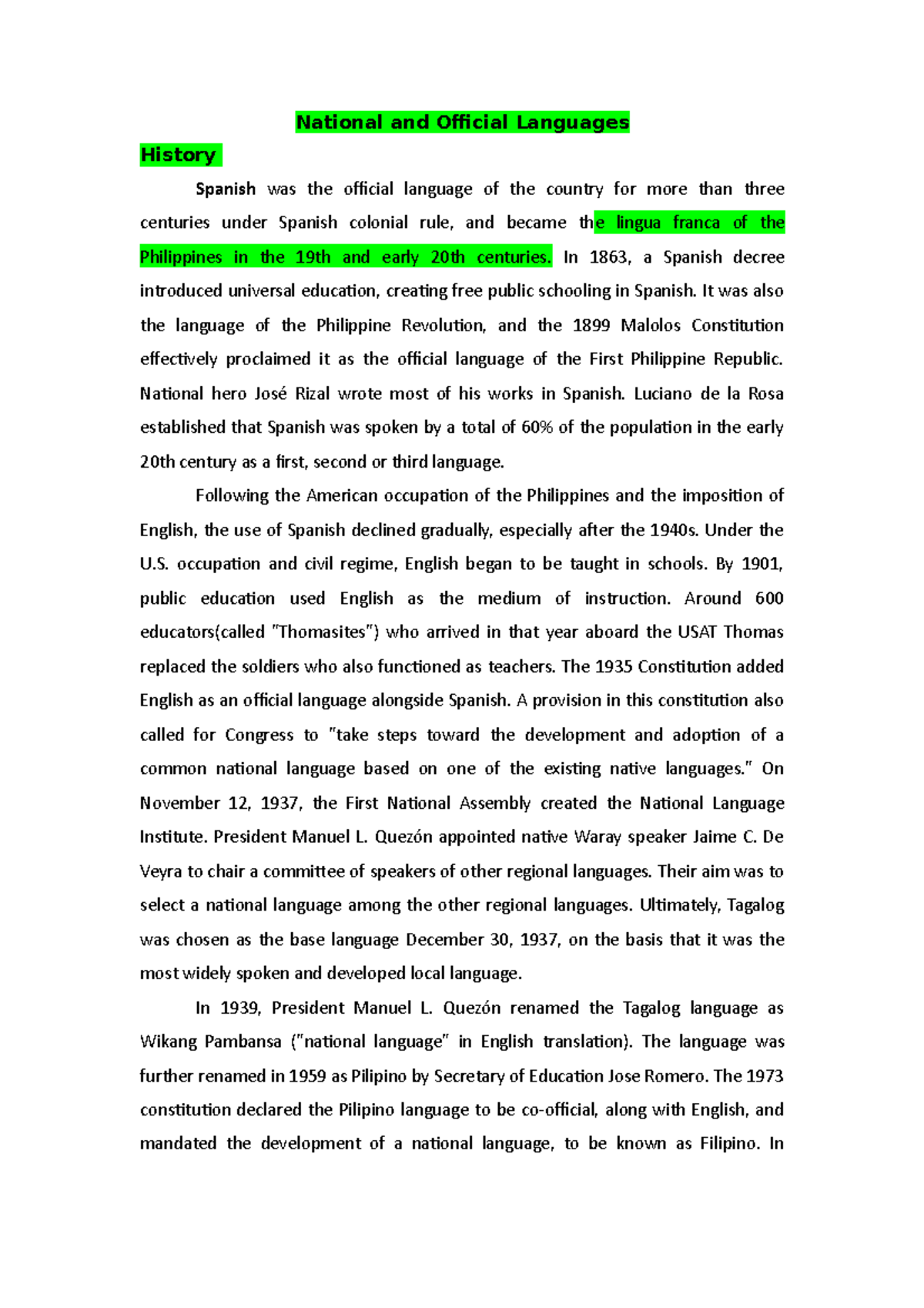 National and Official Languages - National and Official Languages ...