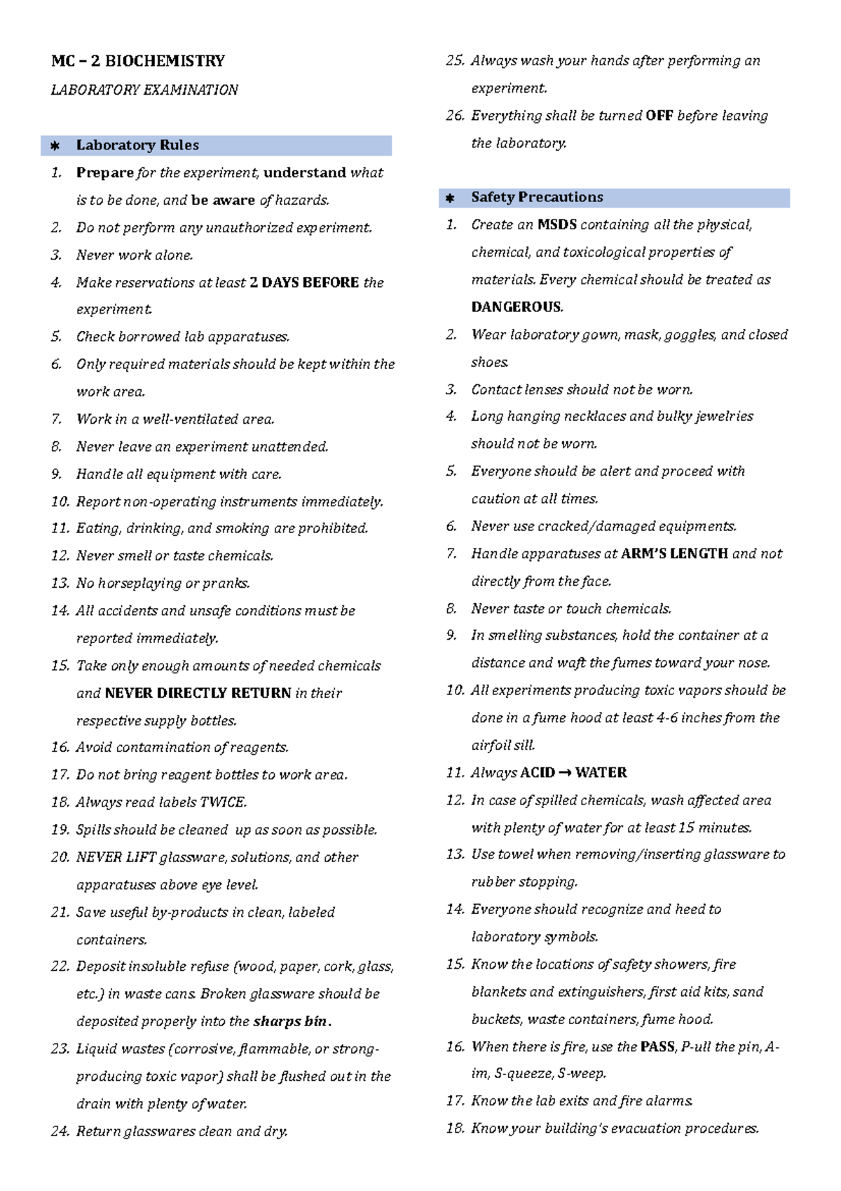 Biochem Lab reviewer - MC – 2 BIOCHEMISTRY LABORATORY EXAMINATION ...