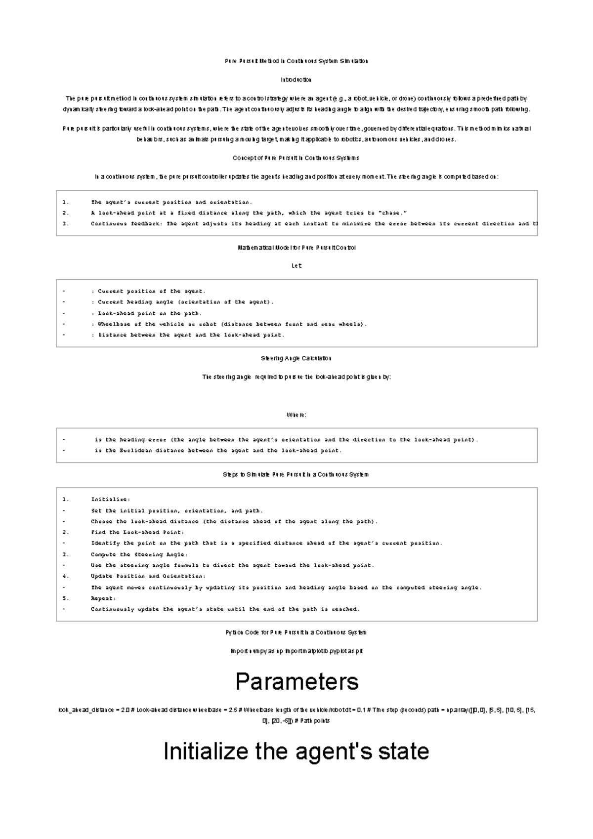Pure Pursuit Method in Continuous System Simulation - Pure Pursuit Method in Continuous System ...