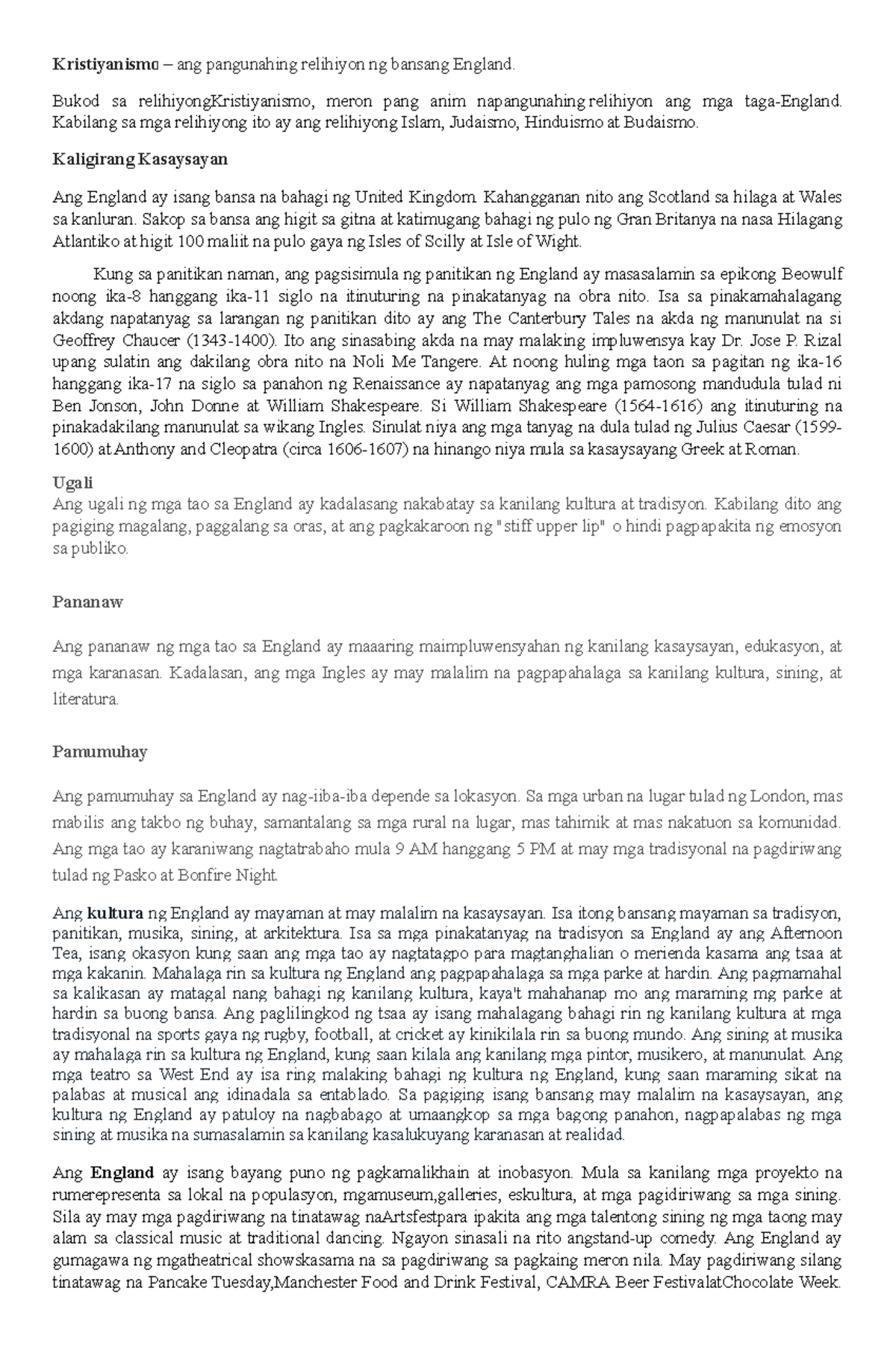 England - FOR ACTIVITY - Kristiyanismo – ang pangunahing relihiyon ng ...
