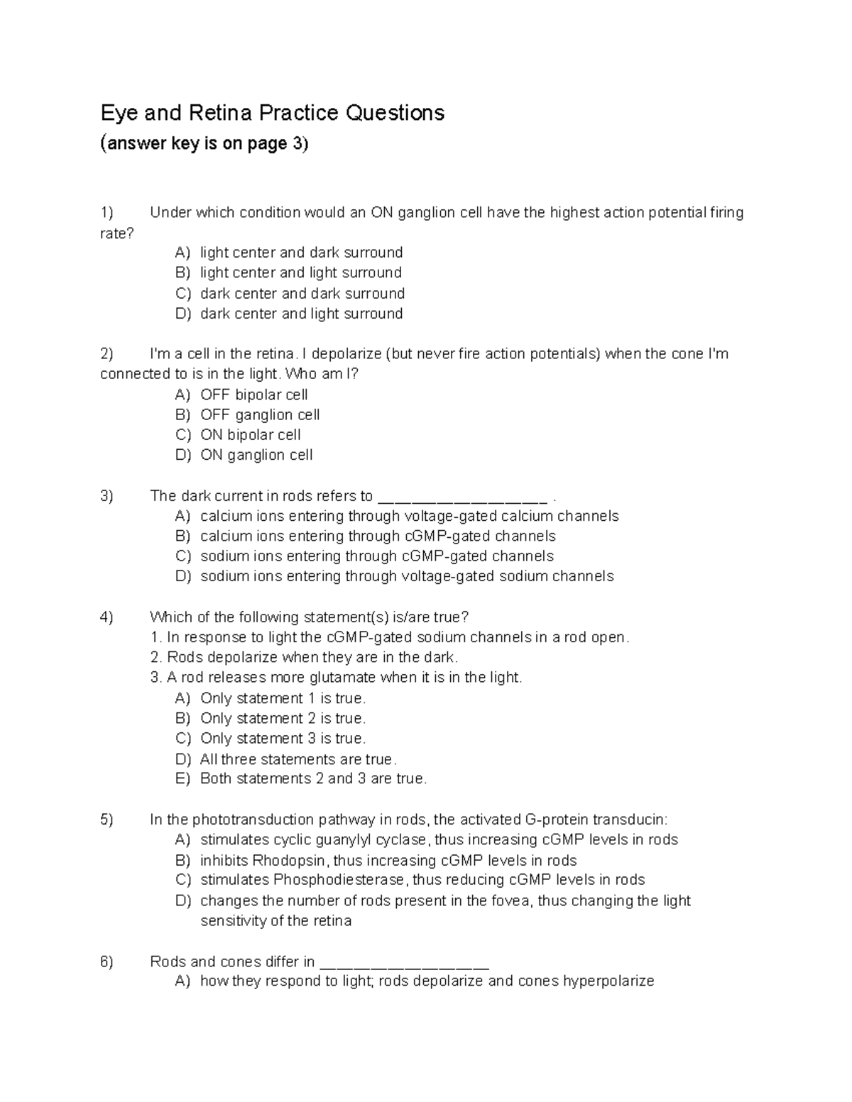 Eye and Retina practice questions - Eye and Retina Practice Questions ...