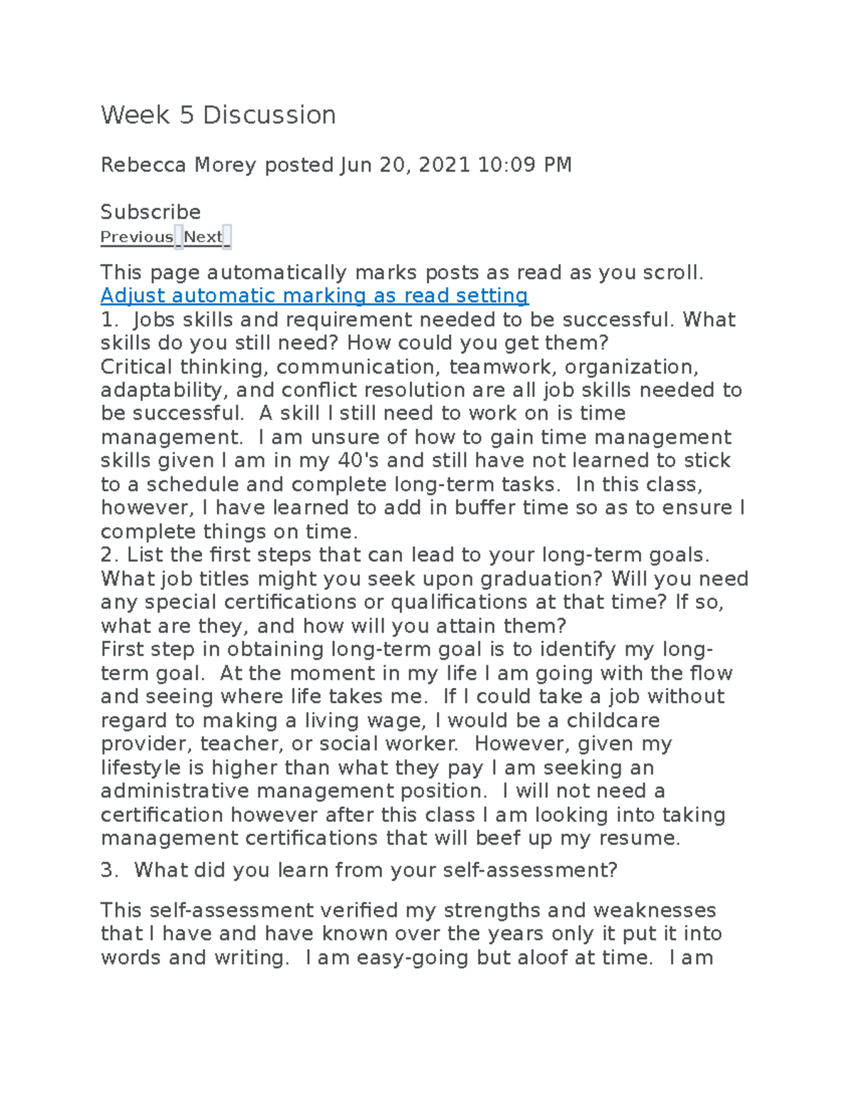 Week 5 Discussion responses - Week 5 Discussion Rebecca Morey posted ...