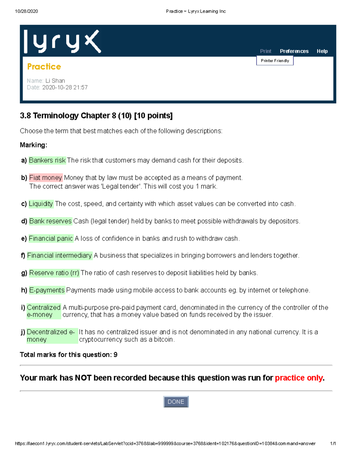 P1 - Assignment, Practice ~ Lyryx Learning Inc - 10/28/2020 Practice ...
