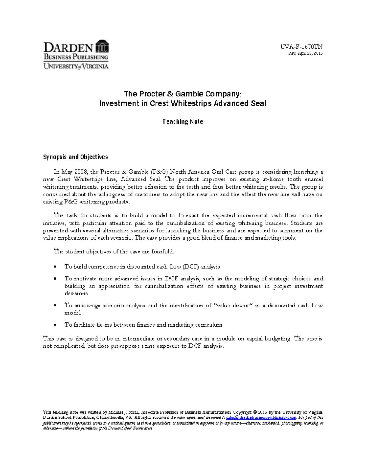 025789703 - finance - UVA-F-1670TN Rev. Apr. 28, 2016 This teaching ...