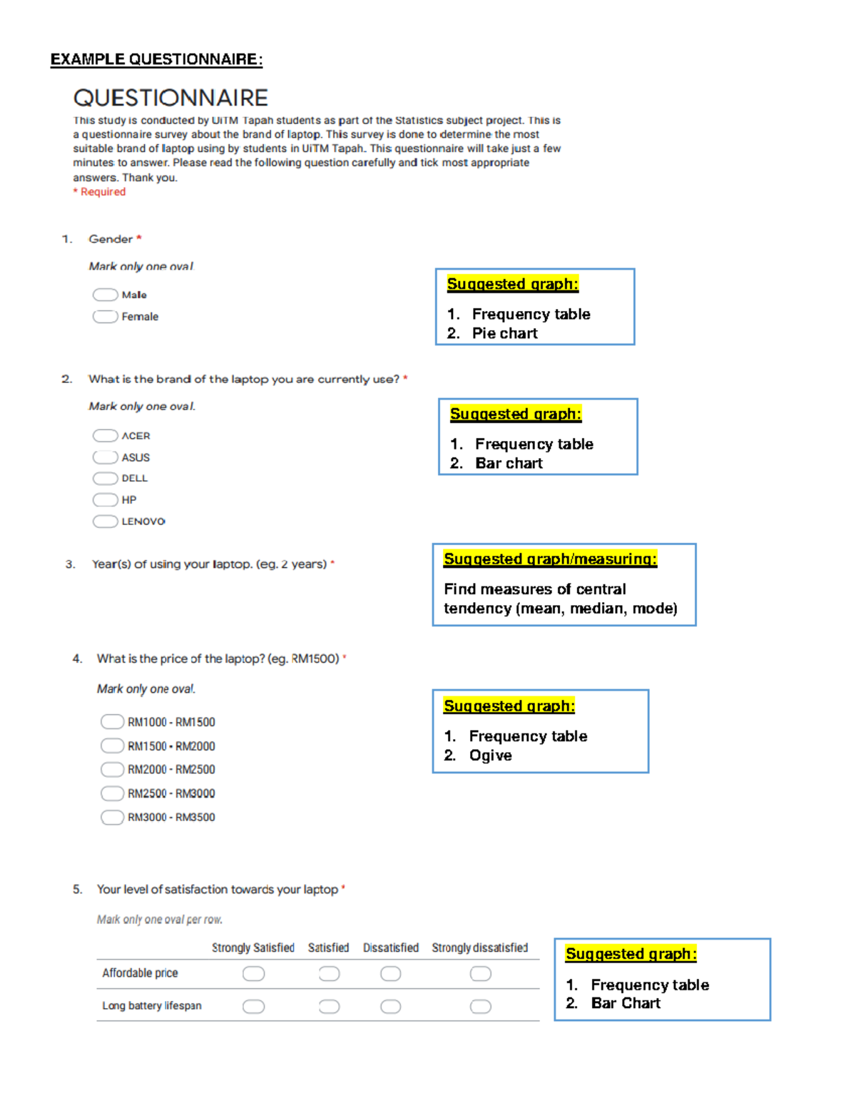 Guideline TO Construct Graph Using Excel - EXAMPLE QUESTIONNAIRE ...