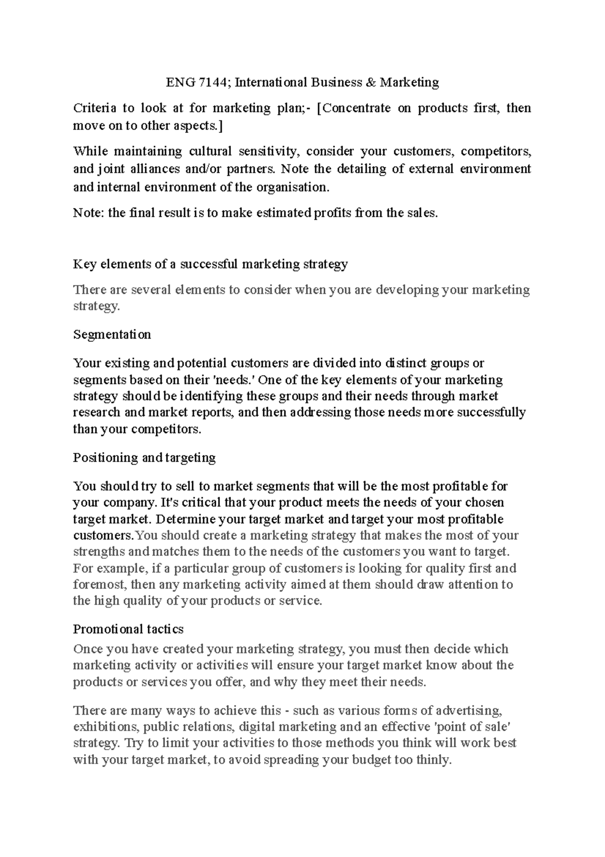 Lecture notes 7144 - coursework for ibm - ENG 7144; International ...