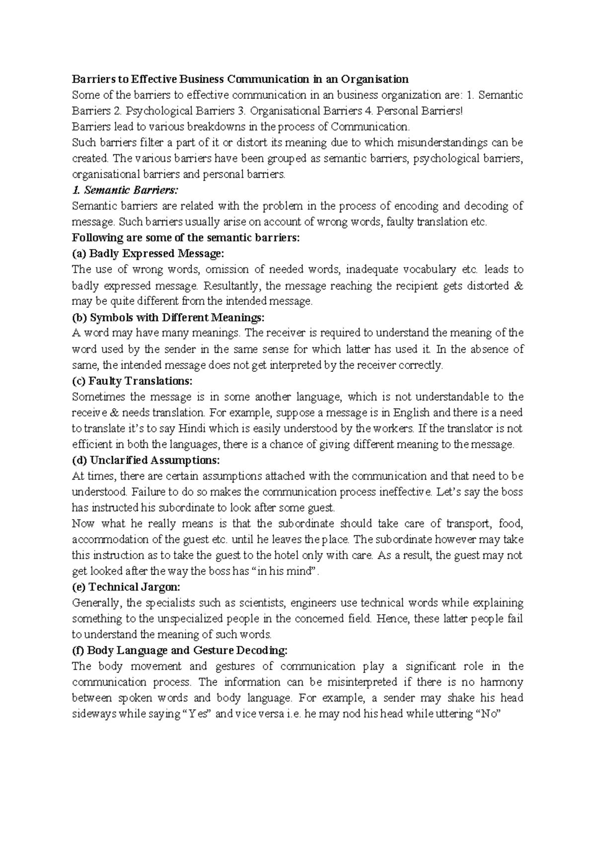 Barriers of communication - Barriers to Effective Business ...