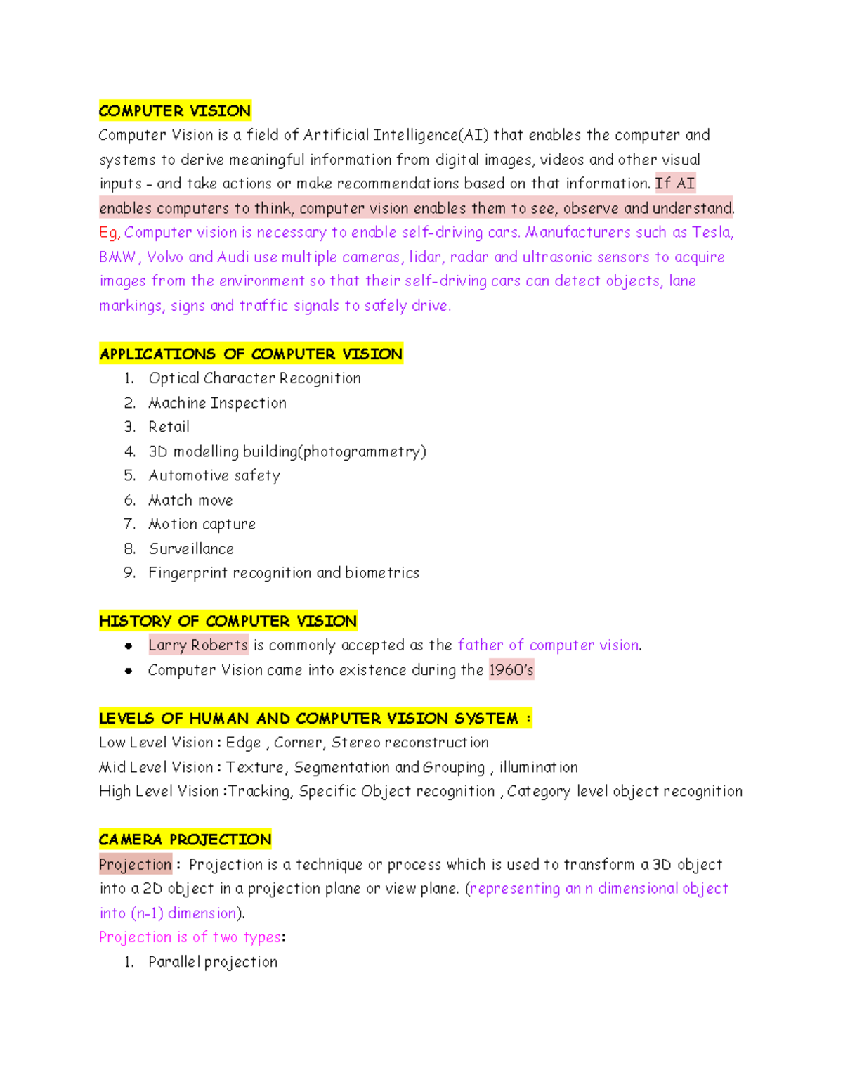 Computer Vision Lecture Notes All COMPUTER VISION Computer Vision