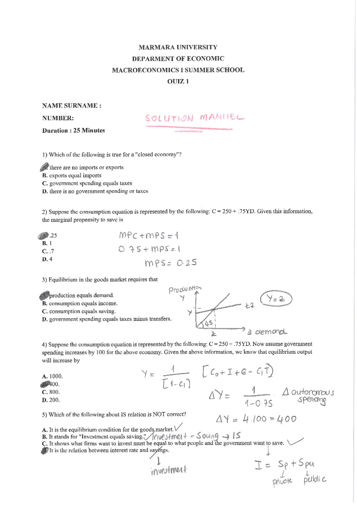 Quiz Answers - Mathematical Economics - Studocu