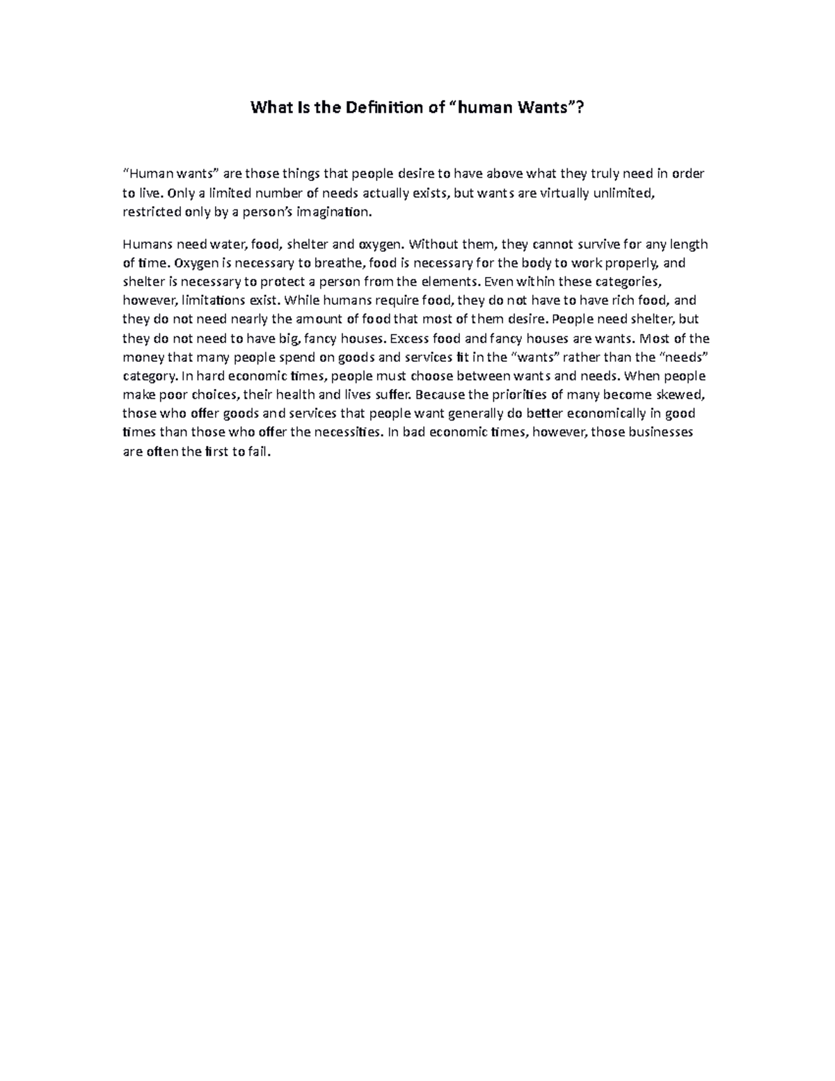 Human wants - What Is the Definition of “human Wants”? “Human wants ...