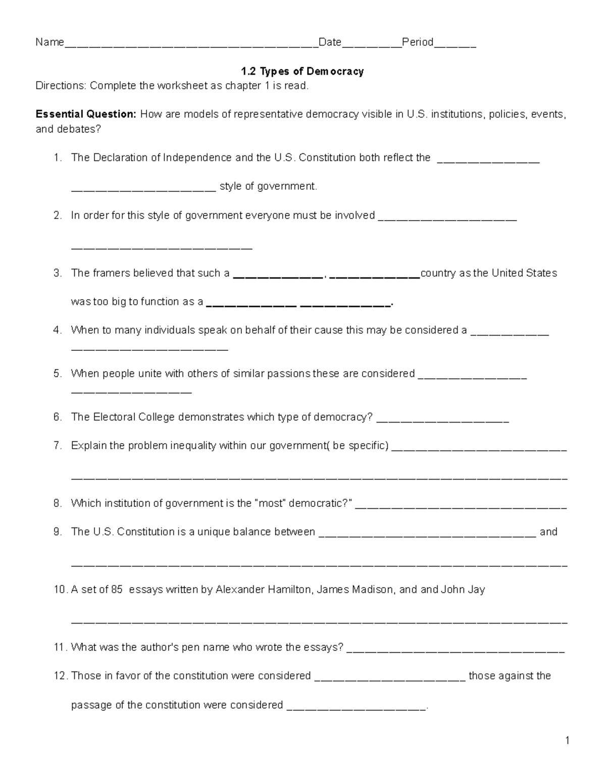 1.2 Types of Democracy - Covers unit 1 AP Gov - - Studocu