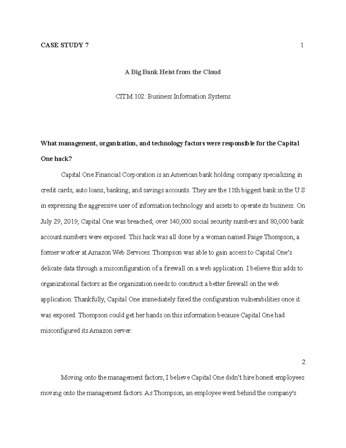 Case Study 7 - 2022 - CASE STUDY 7 1 A Big Bank Heist from the Cloud ...