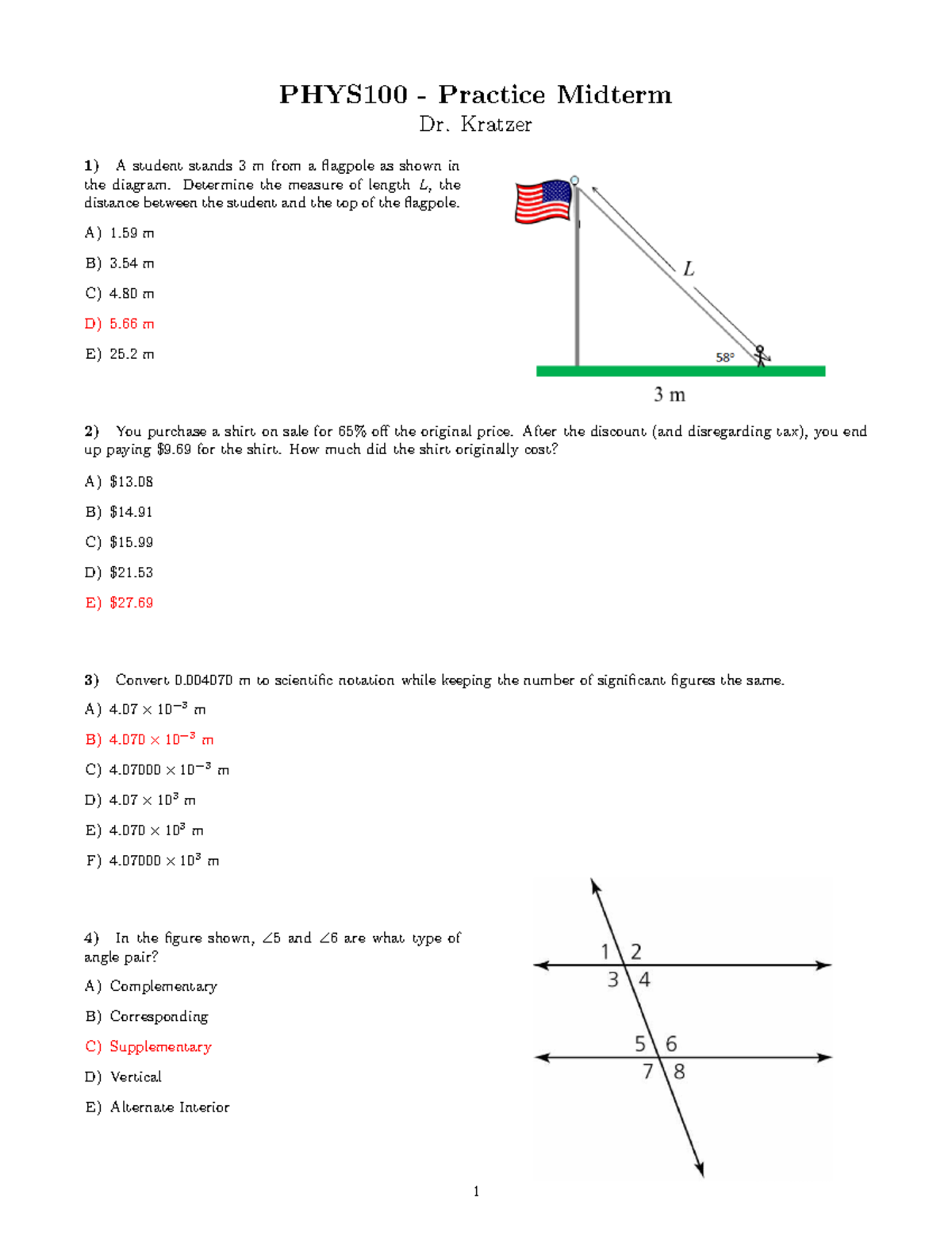 Phys100 Midterm study guide (answers) - PHYS100 - Practice Midterm Dr ...