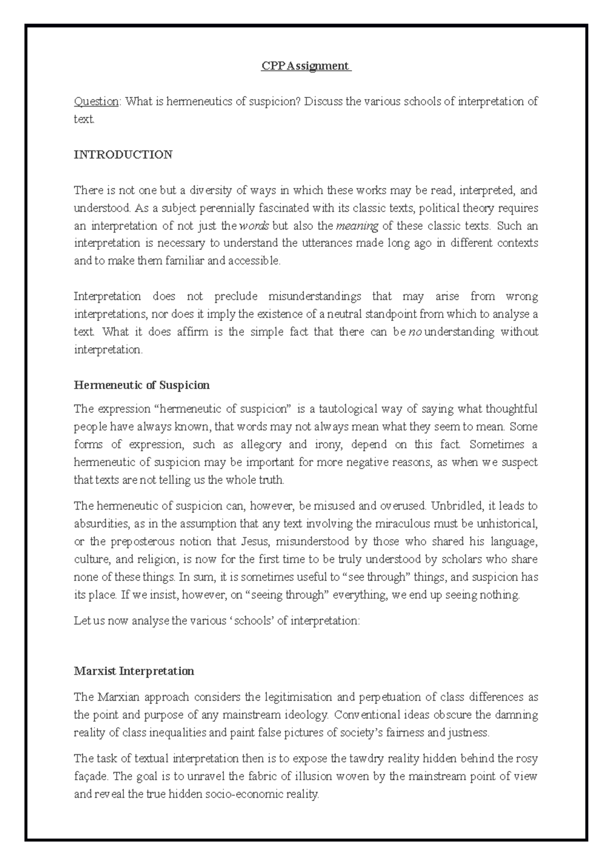 CPP Assignment 2 - Global redistributive Justice - CPP Assignment Question: What is hermeneutics ...