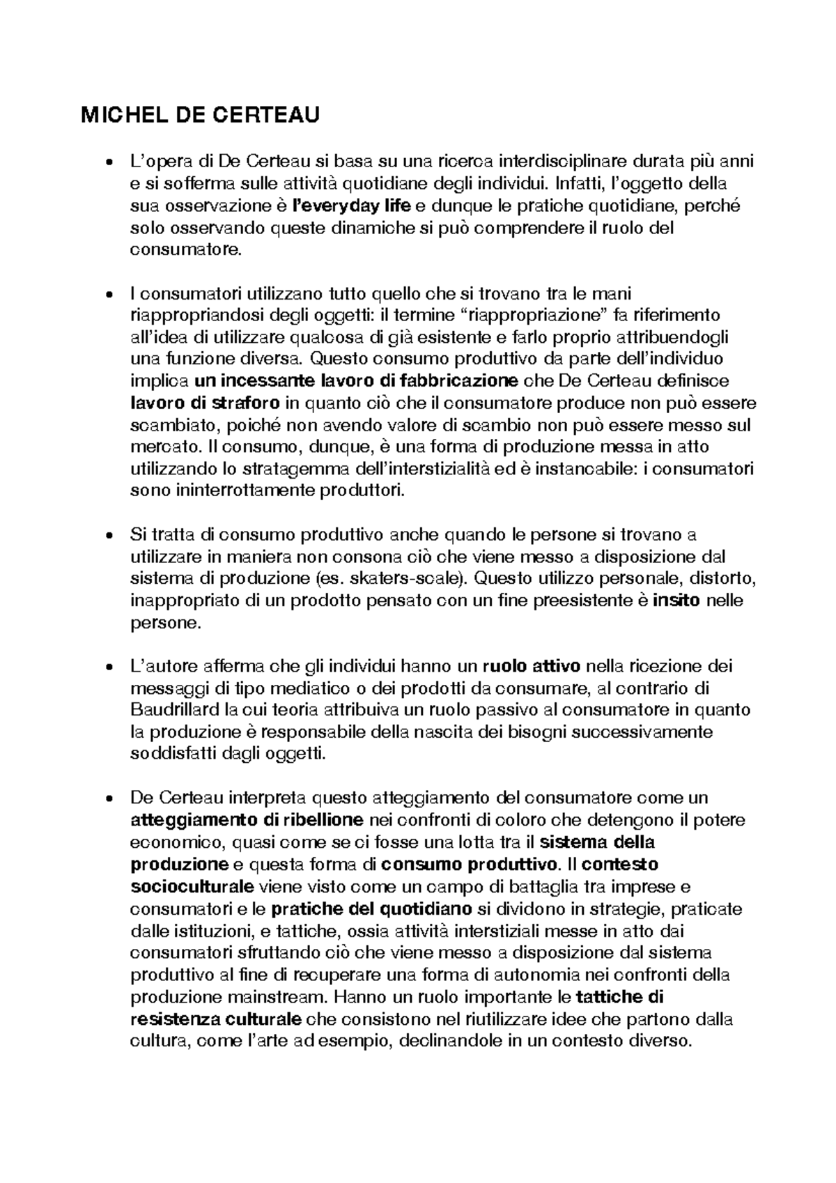 Riassunto De Certeau (Sociologia dei Consumi, IULM) - MICHEL DE CERTEAU ...