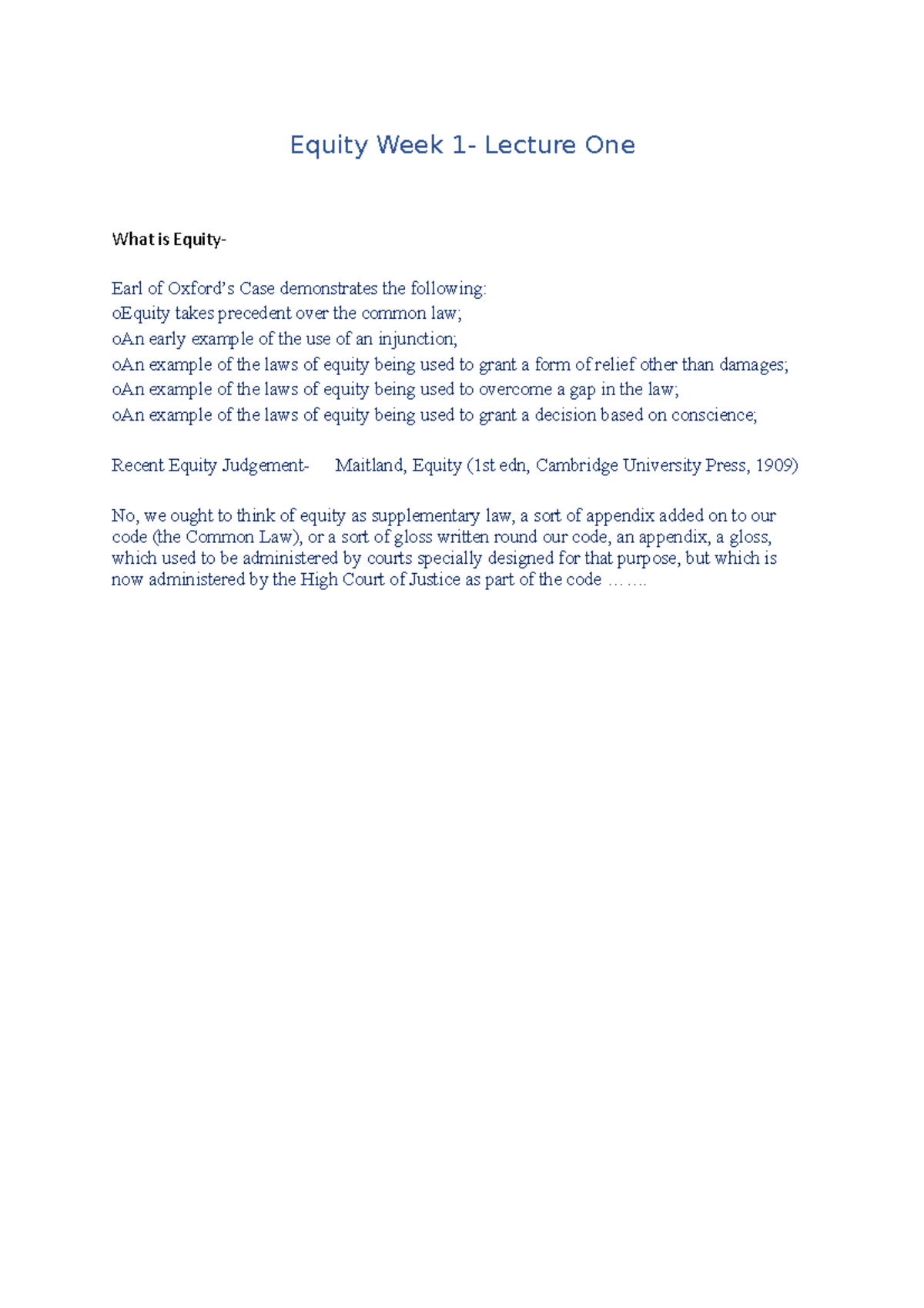 Equity Week 1 - swksk - Equity Week 1- Lecture One What is Equity- Earl ...