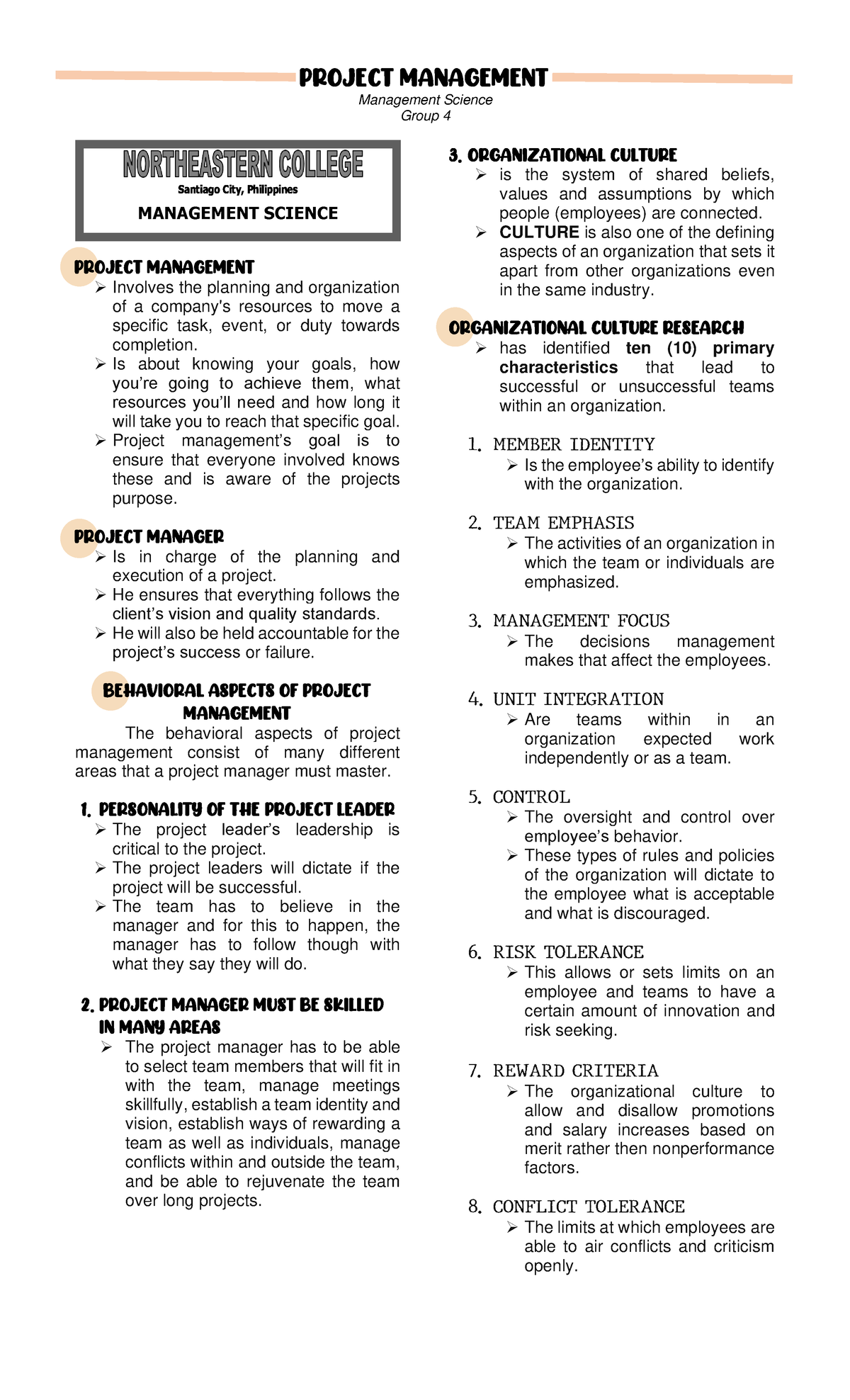 Project- Management - PROJECT MANAGEMENT Management Science Group 4 ...