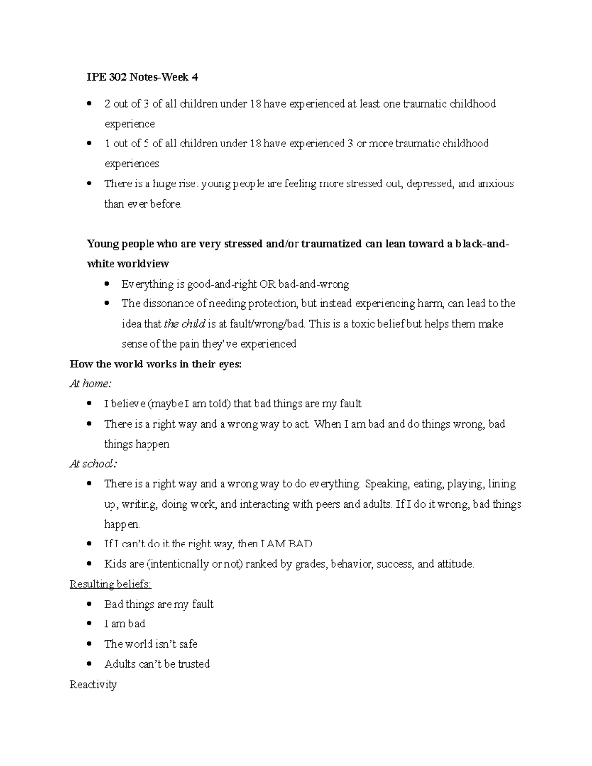 IPE 302 Notes Week 4 - IPE 302 Notes-Week 4 2 out of 3 of all children ...