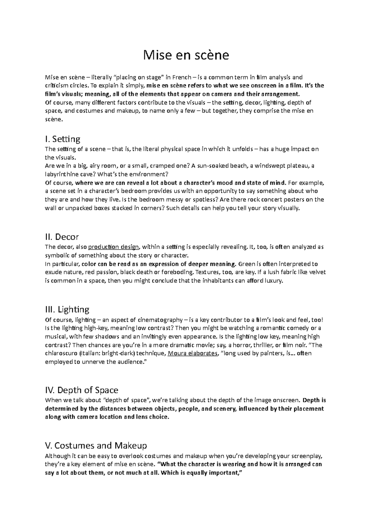 Mise en scène - Relating to Mise en scene - film studies - Mise en ...