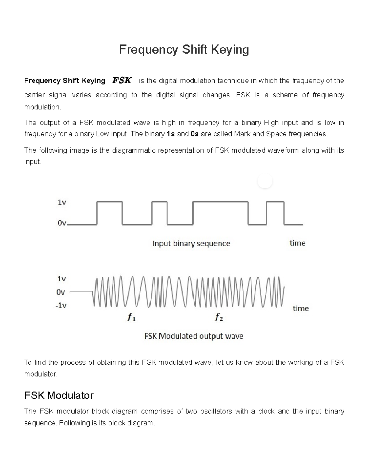 Frequency Shift Keying - Frequency Shift Keying Frequency Shift Keying ...